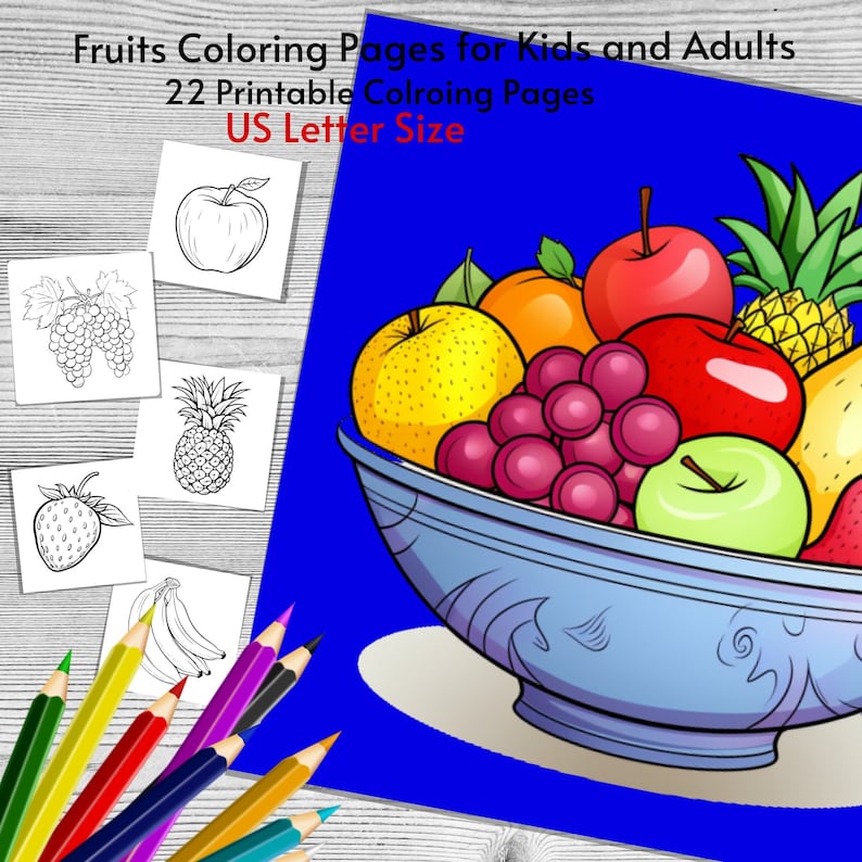 22 Printable Fruits Coloring Pages for Kids and Adults, Fruits Coloring ...
