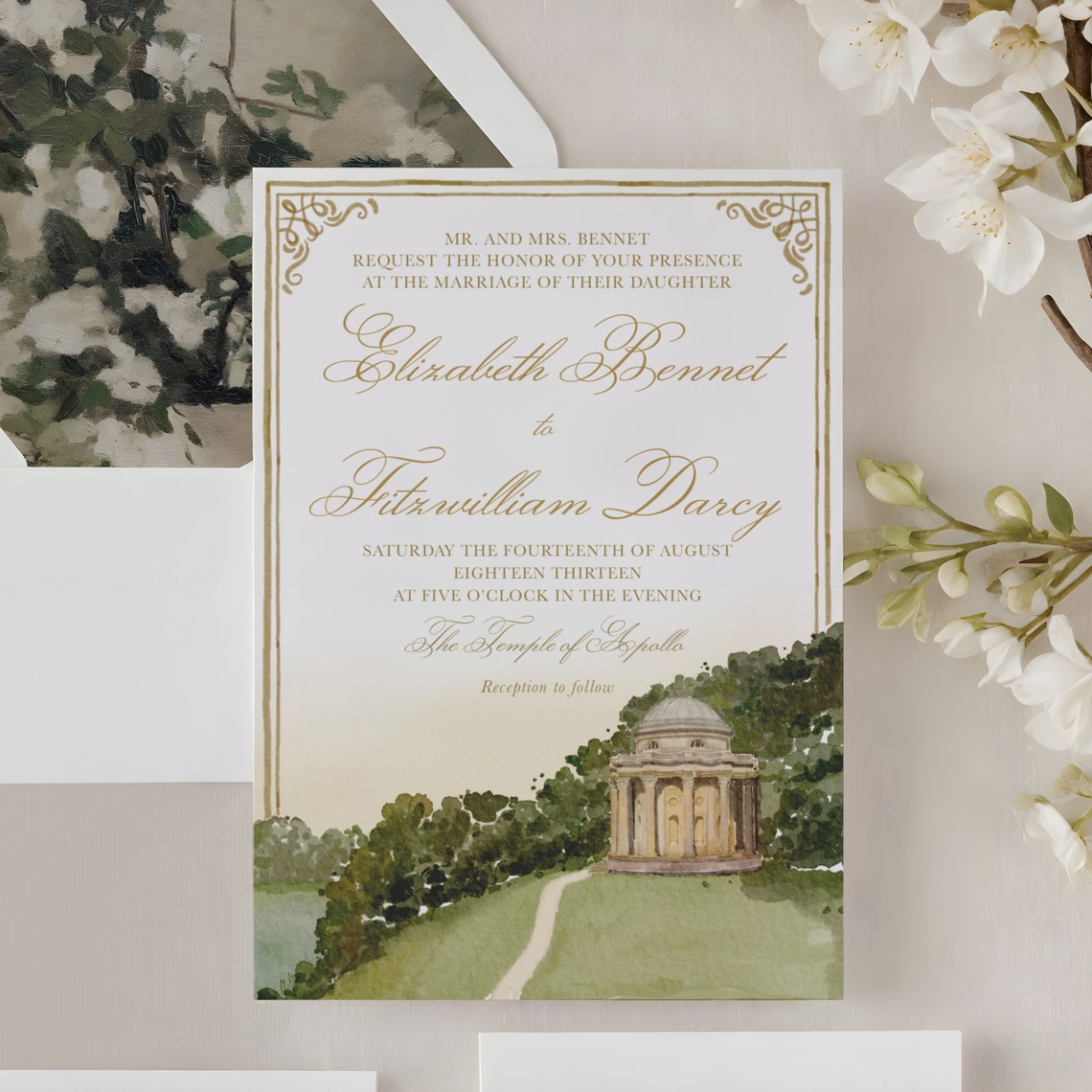 The Temple of Apollo Watercolor Painting Wedding Invitation Digital ...