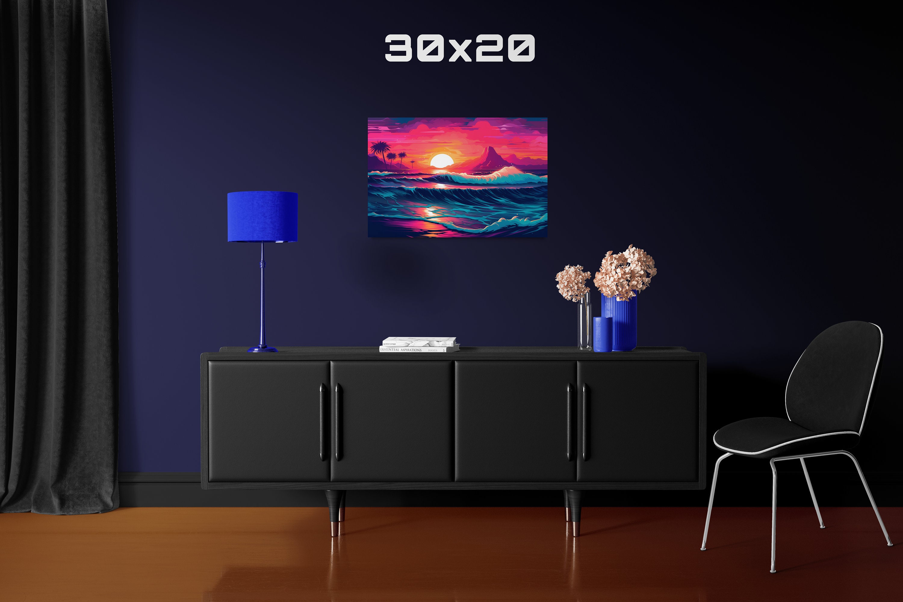 Synthwave Beach Sunset Retrowave Art Canvas Print Synthwave Wall Art ...