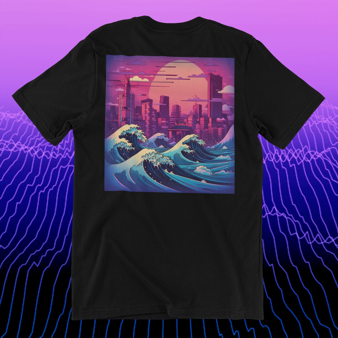 Kanagawa Synthwave Skyline T-shirt | Retro 80s Graphic Tee | Cyberpunk ...
