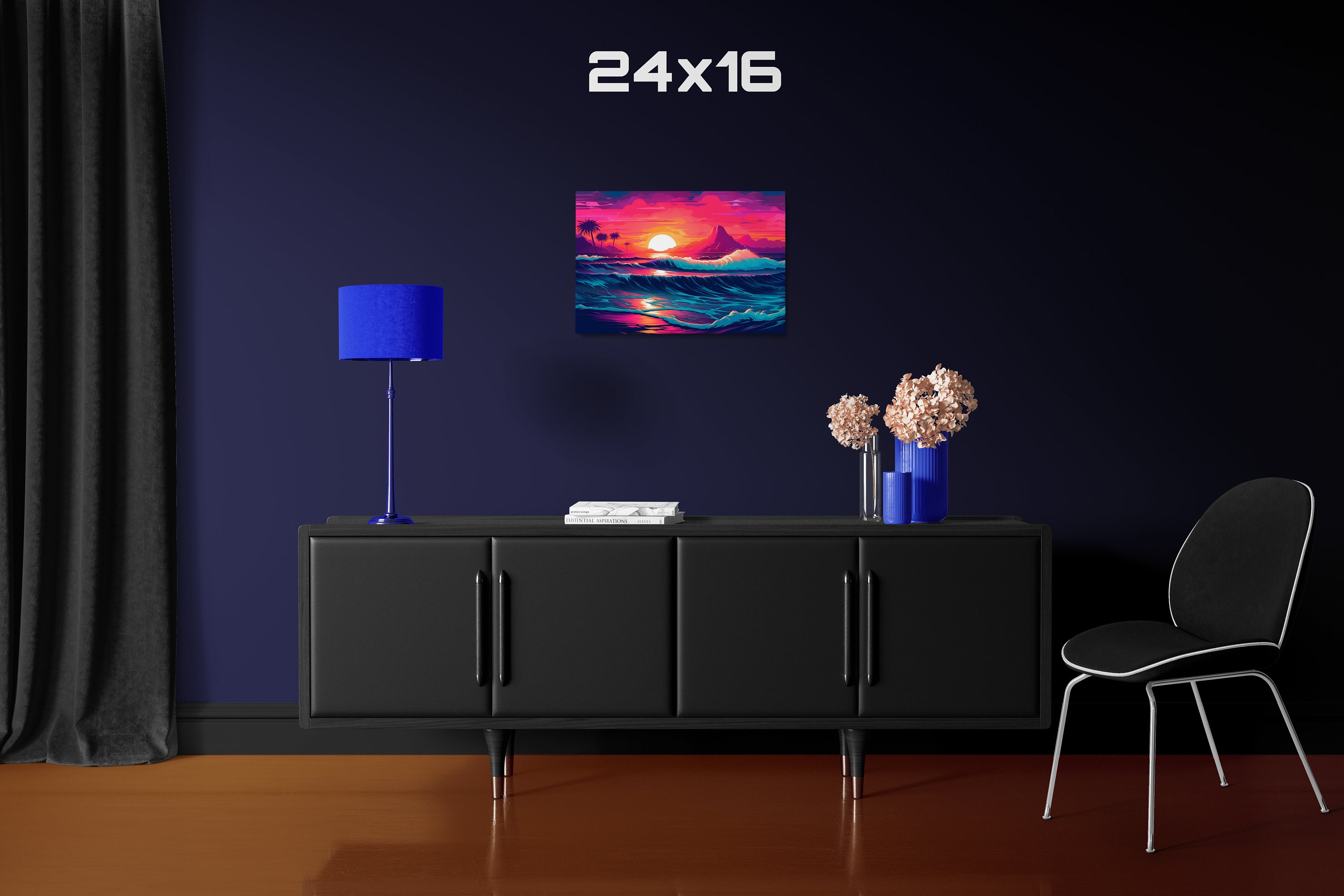 Synthwave Beach Sunset Retrowave Art Canvas Print Synthwave Wall Art ...