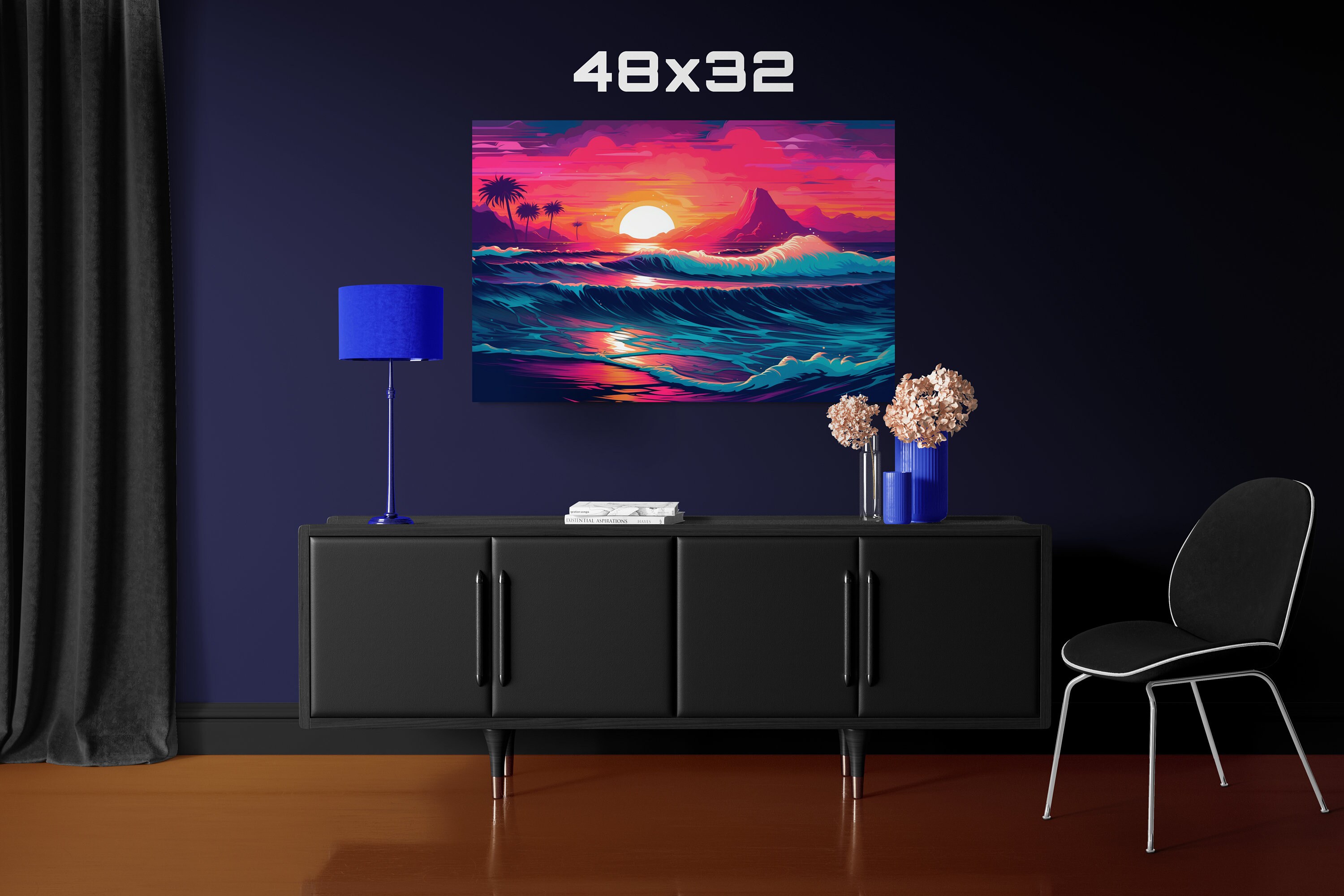 Synthwave Beach Sunset Retrowave Art Canvas Print Synthwave Wall Art ...