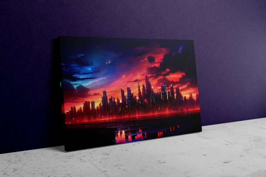 Synthwave City Skyline Canvas Print | Retrowave Wall Art - Etsy