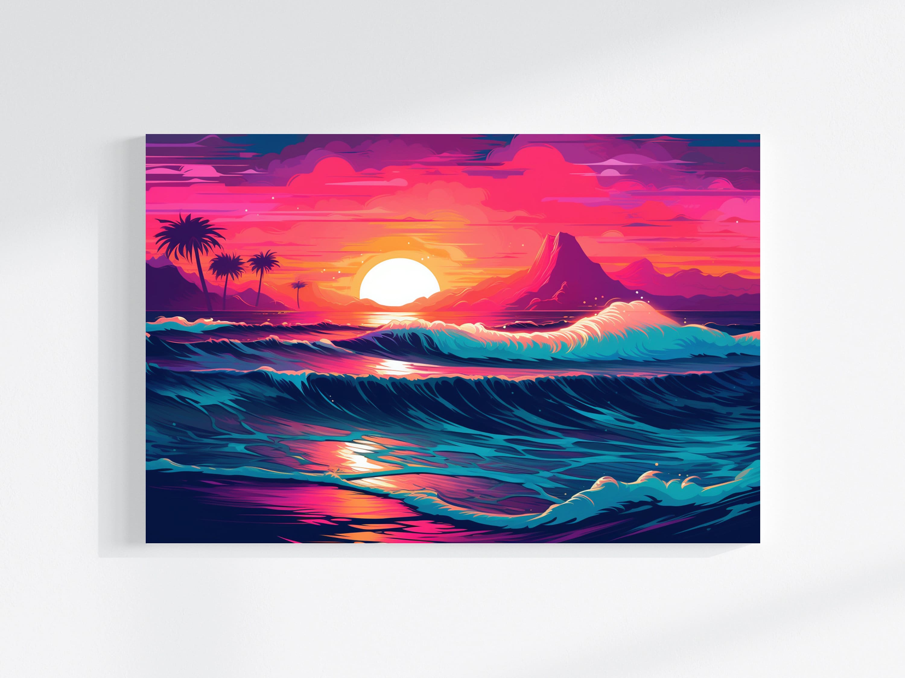 Synthwave Beach Sunset Retrowave Art Canvas Print Synthwave Wall Art ...