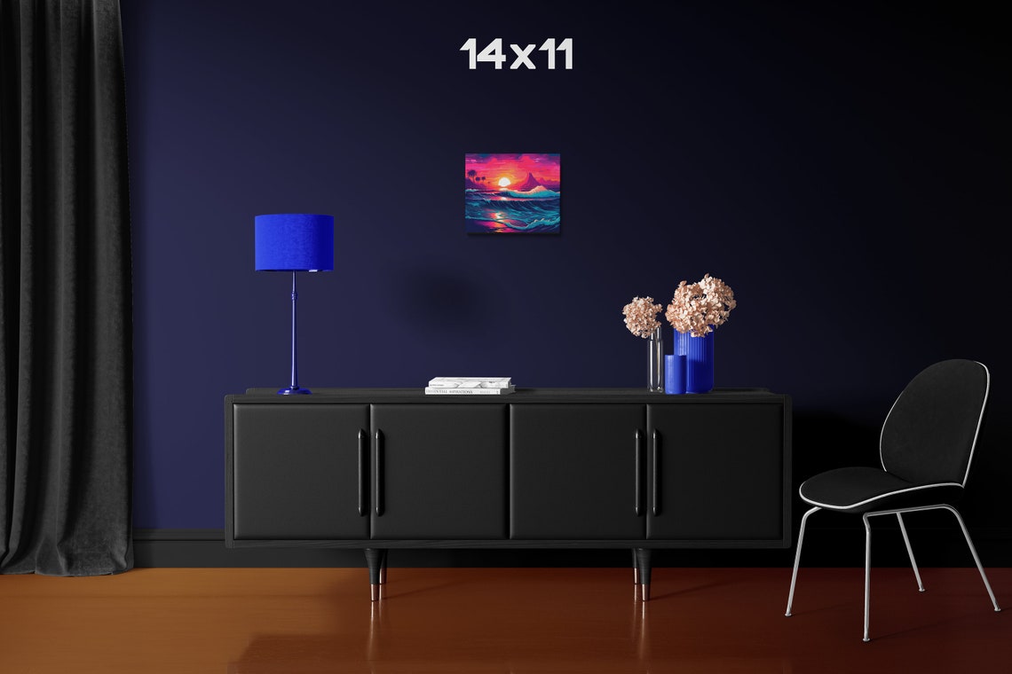 Synthwave Beach Sunset Retrowave Art Canvas Print Synthwave Wall Art ...