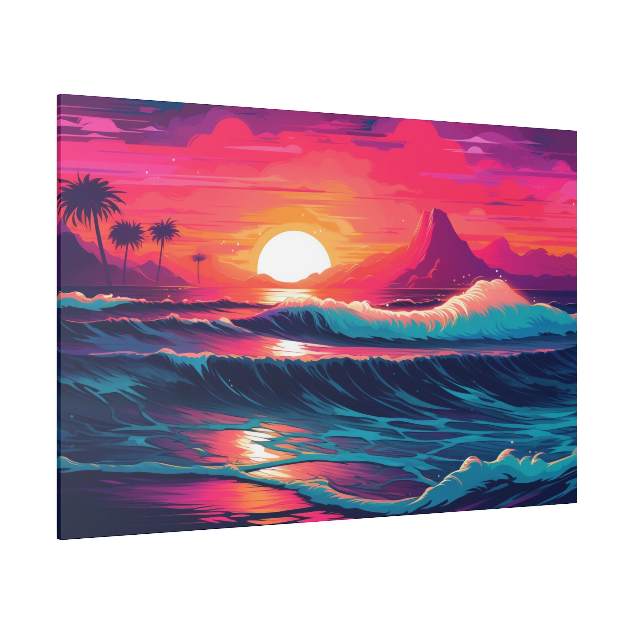 Synthwave Beach Sunset Retrowave Art Canvas Print Synthwave Wall Art ...