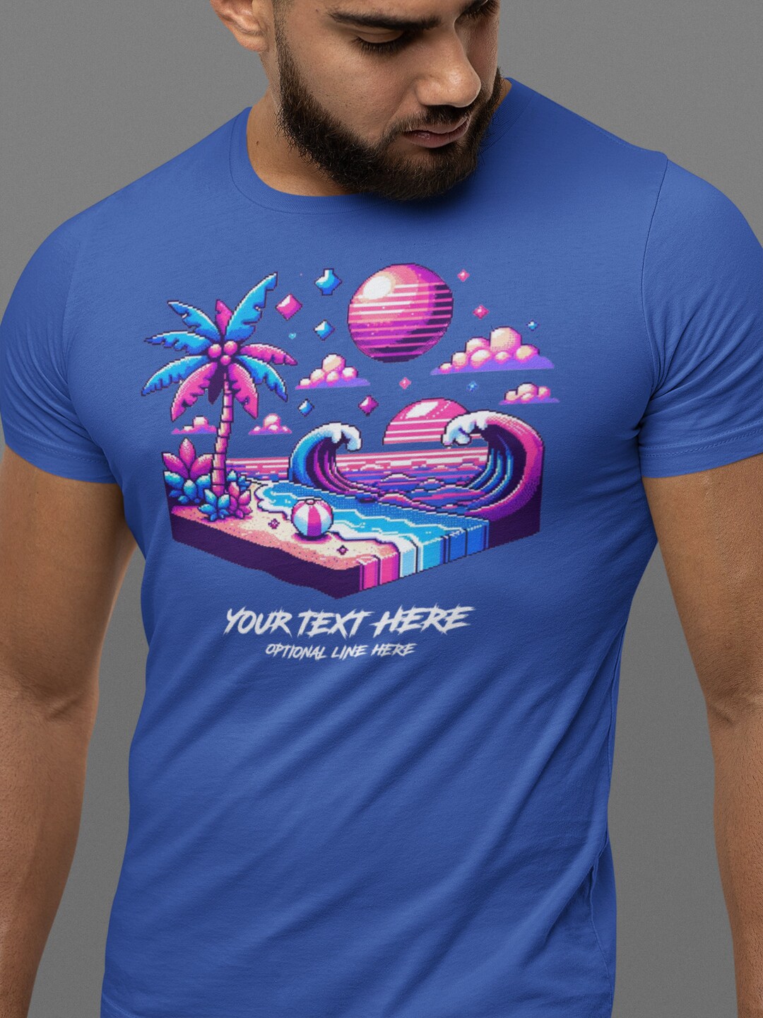 8bit Vaporwave Beach Escape: 8-bit Pixel Art Customizable T-shirt ...