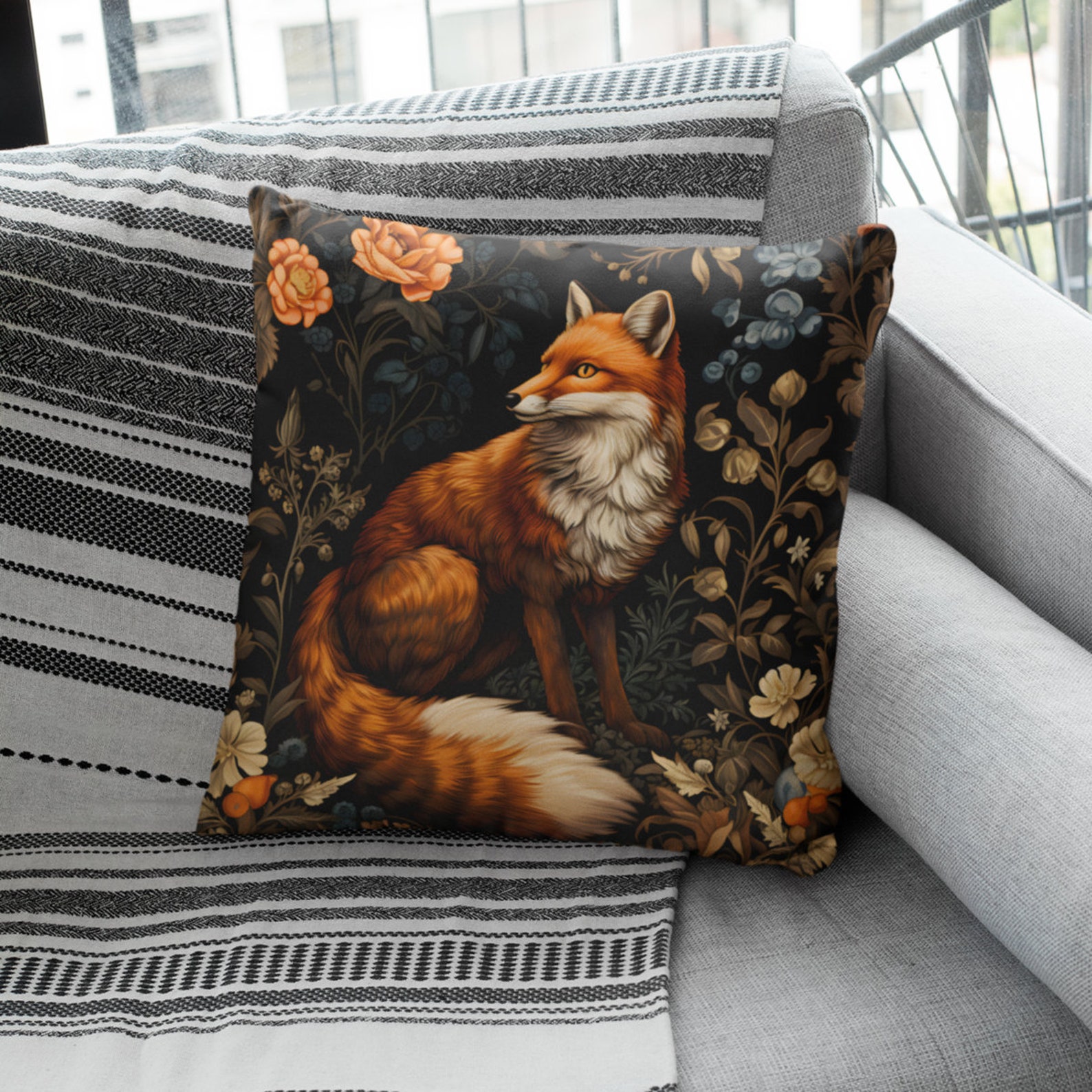 Morris Art Pillow, Cottagecore Pillows, Victorian Fox and Flowers ...