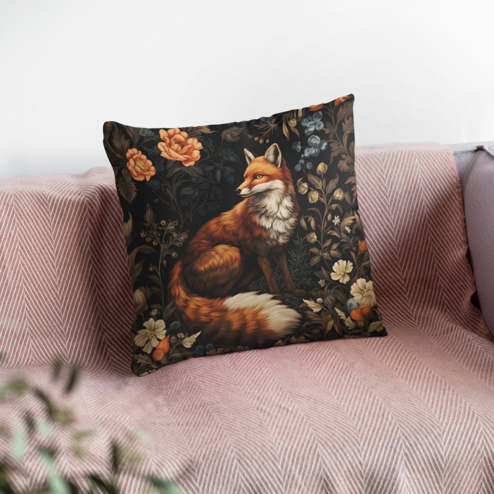 Morris Art Pillow, Cottagecore Pillows, Victorian Fox and Flowers ...