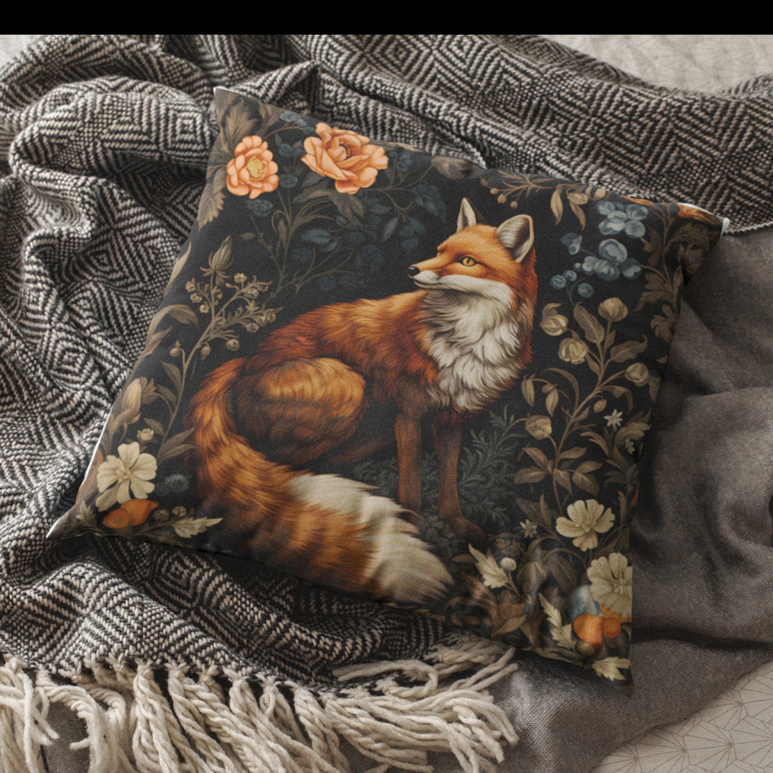 Morris Art Pillow, Cottagecore Pillows, Victorian Fox and Flowers ...