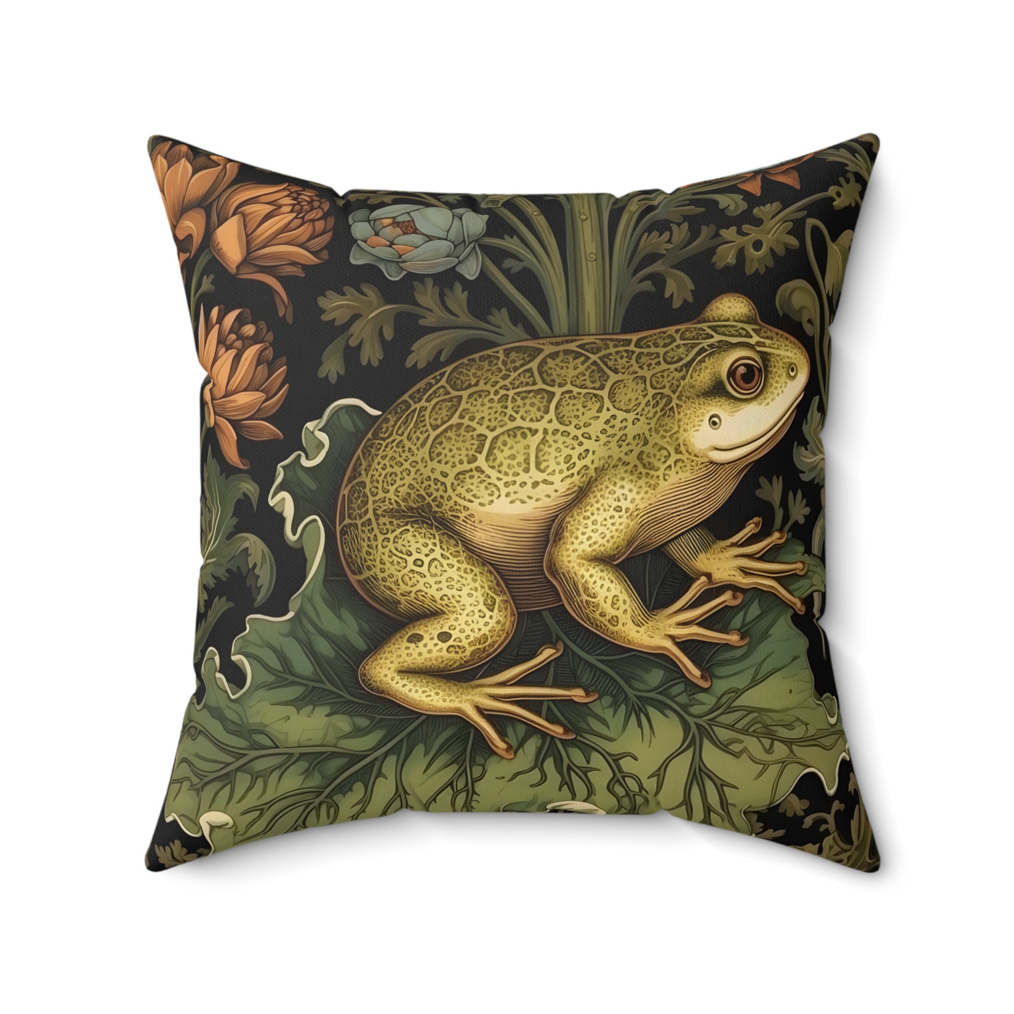 William Morris Inspired Frog & Floral Design Pillow, Colorful ...