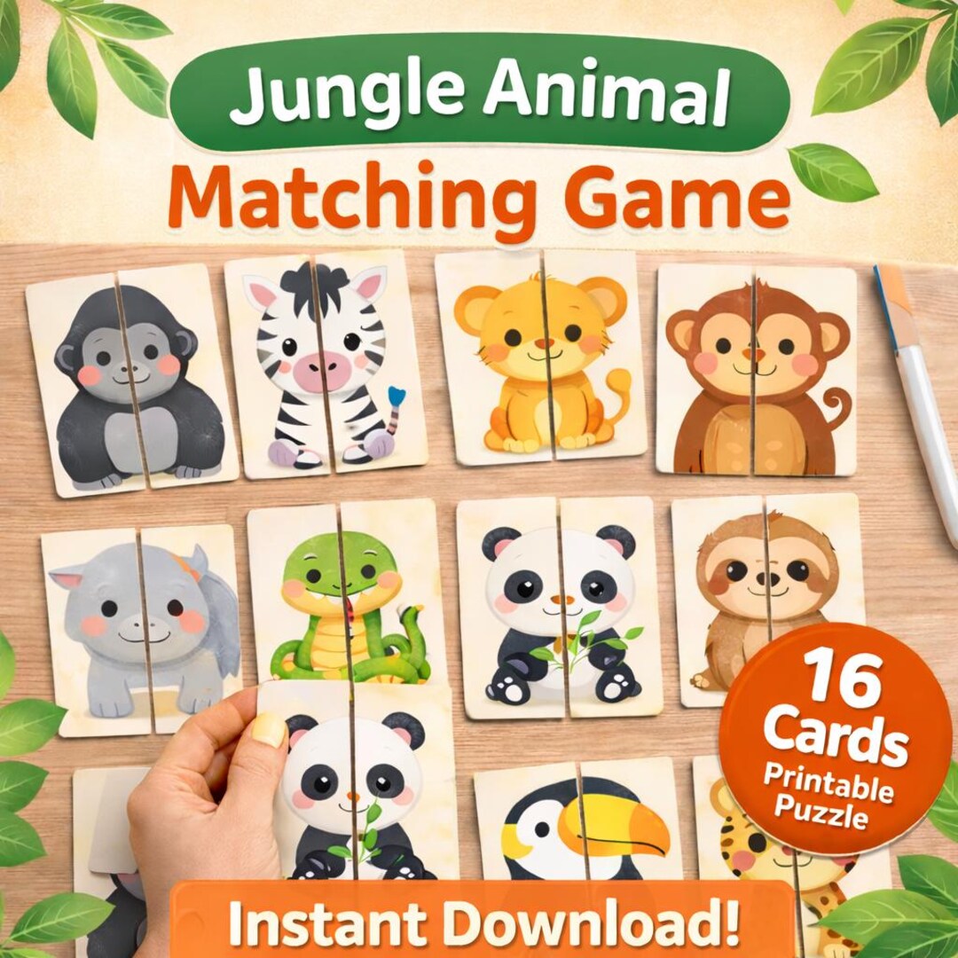 Jungle Animal Matching Game Printable | Kids Memory Game | Family Game ...