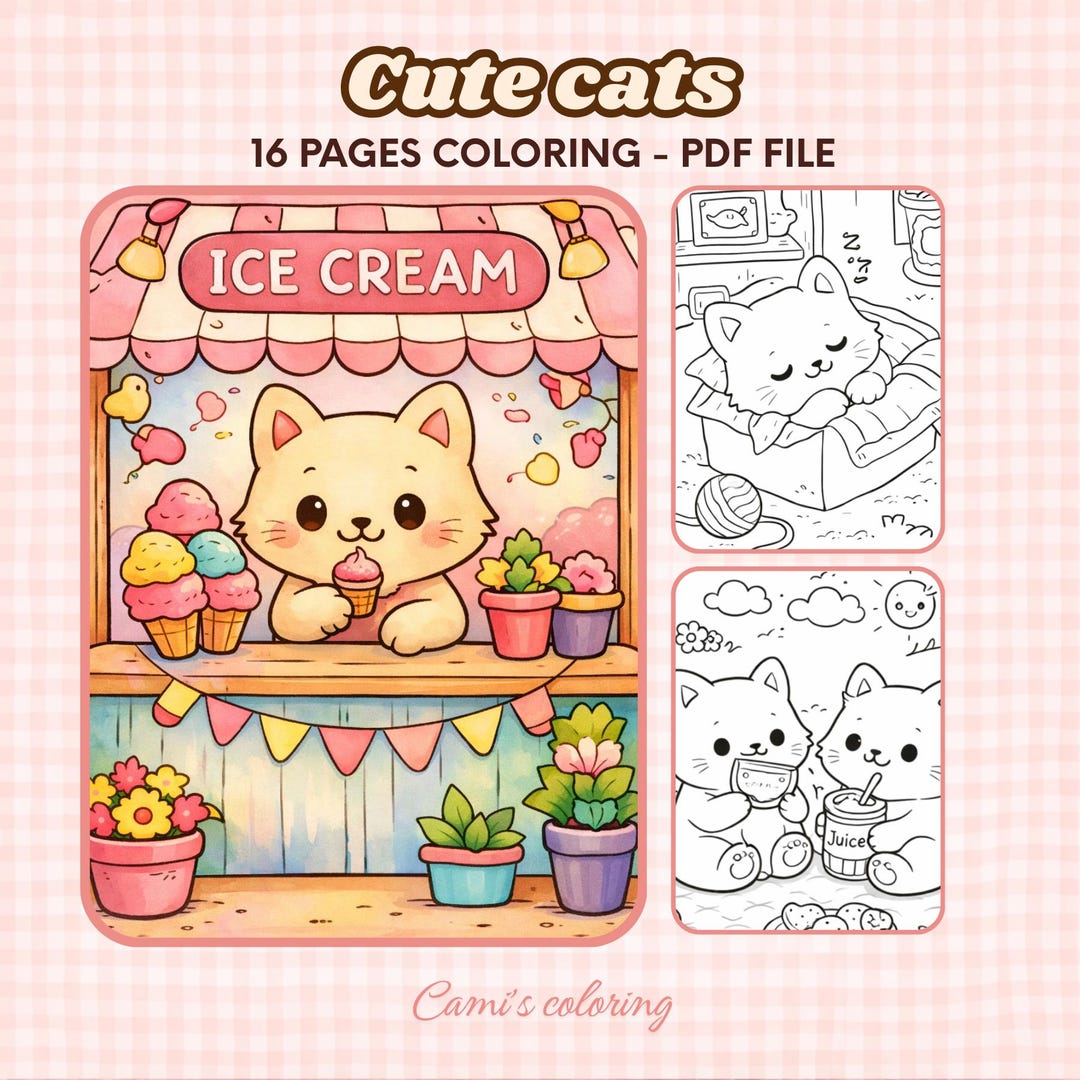 Cute Cat Coloring Book for Kids | Cozy Kawaii Cat Coloring Pages ...