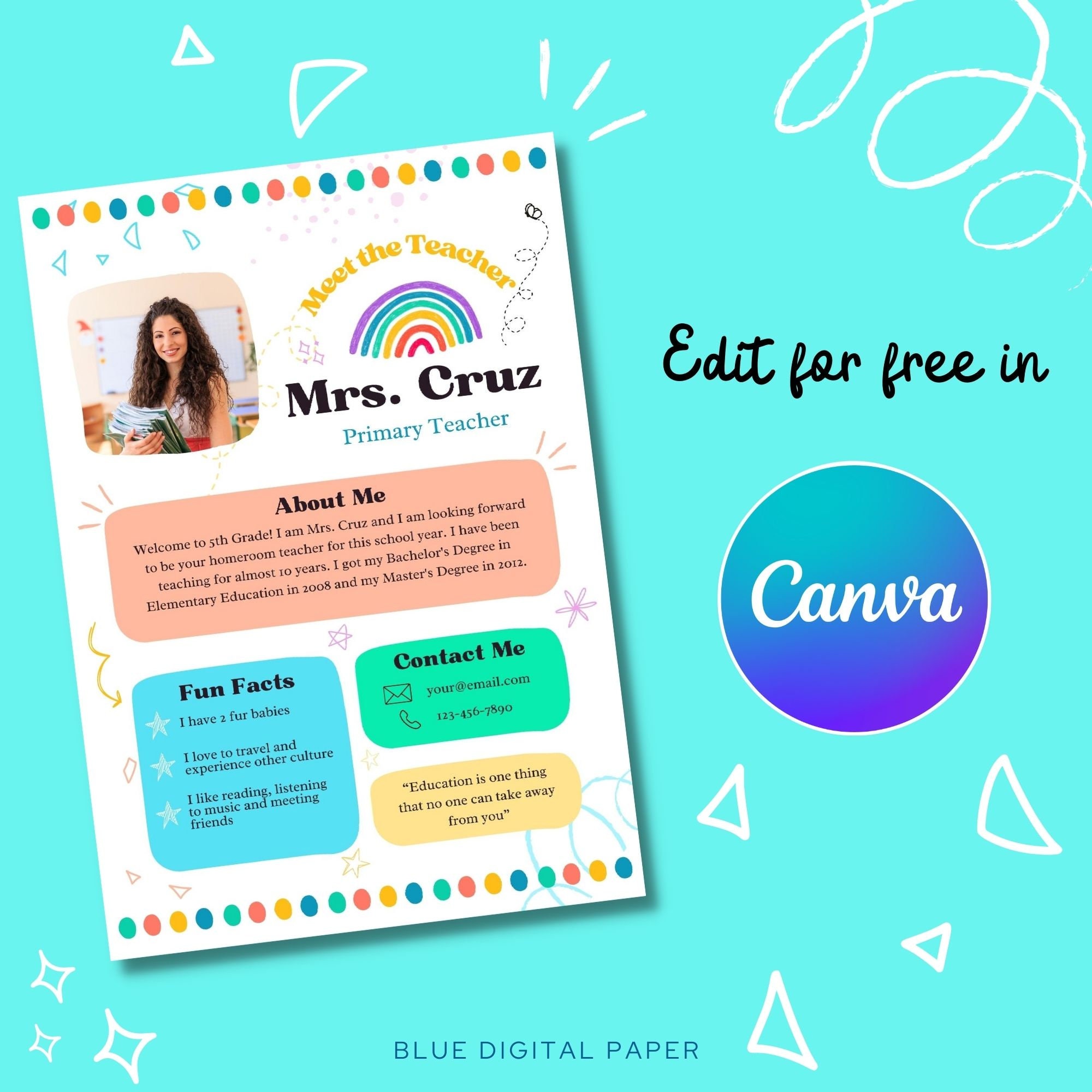 Meet the Teacher Editable Templates | Canva Editable Template ...
