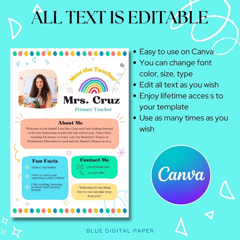 Meet the Teacher Editable Templates Canva Editable Template Editable ...