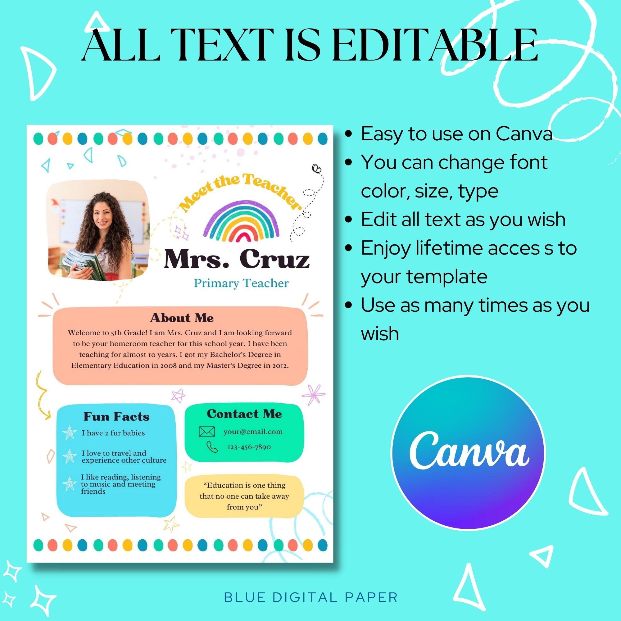 Meet the Teacher Editable Templates Canva Editable Template Editable ...