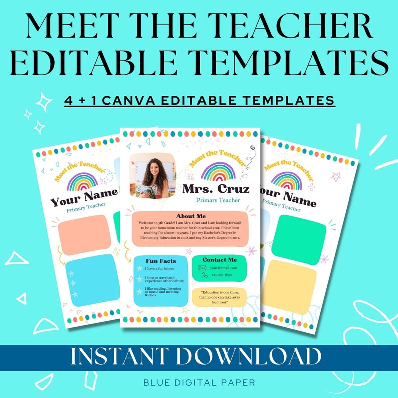 Meet the Teacher Editable Templates Canva Editable Template Editable ...