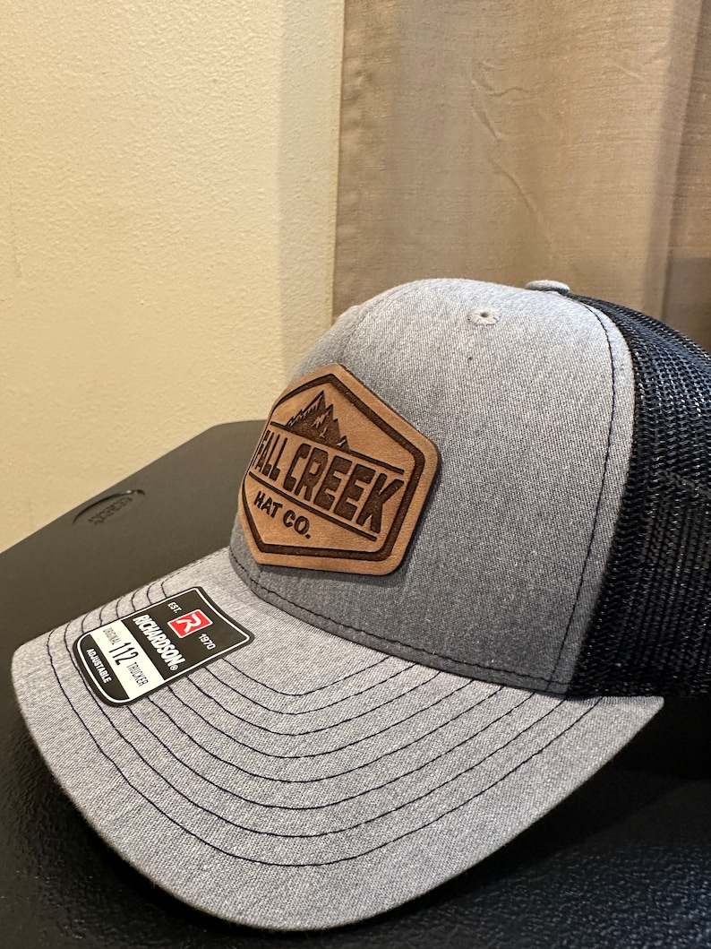 Custom Leather Patch TRUCKER Hats, Laser Engraved Logo on Leather Patch Hat for Your Business or ...