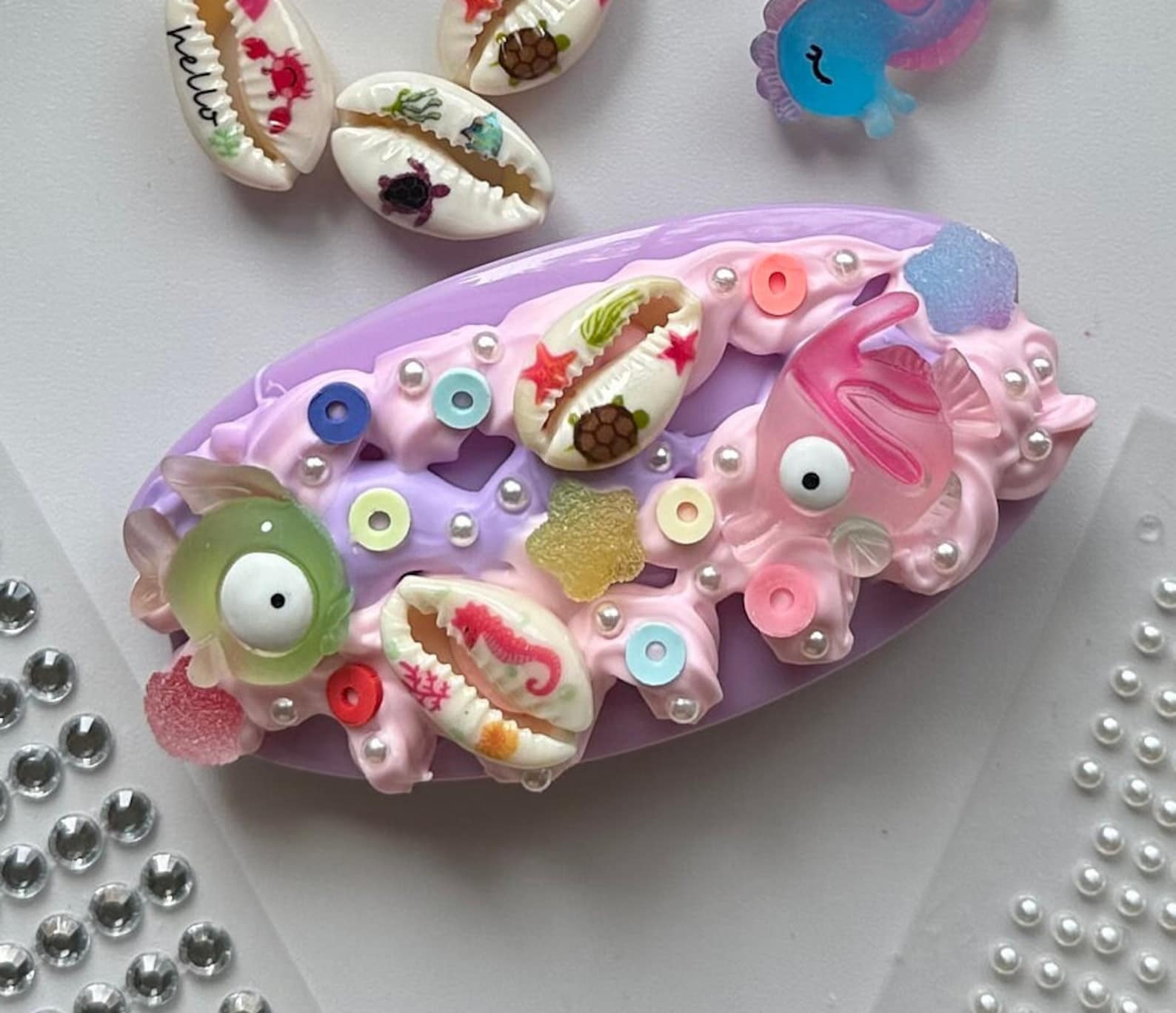 Funny Fish Sea Shells Gummies Pearl Rhinestone Decoden Hair Clips ...