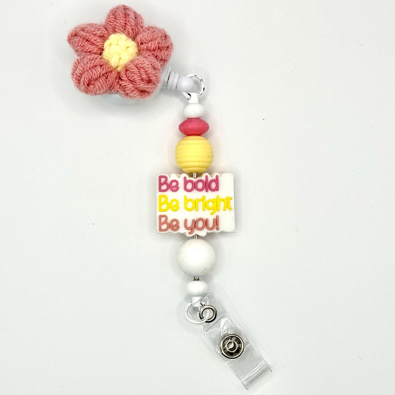 Handmade Crochet Flower Inspirational Beads Badge Reel, Office Badge ...