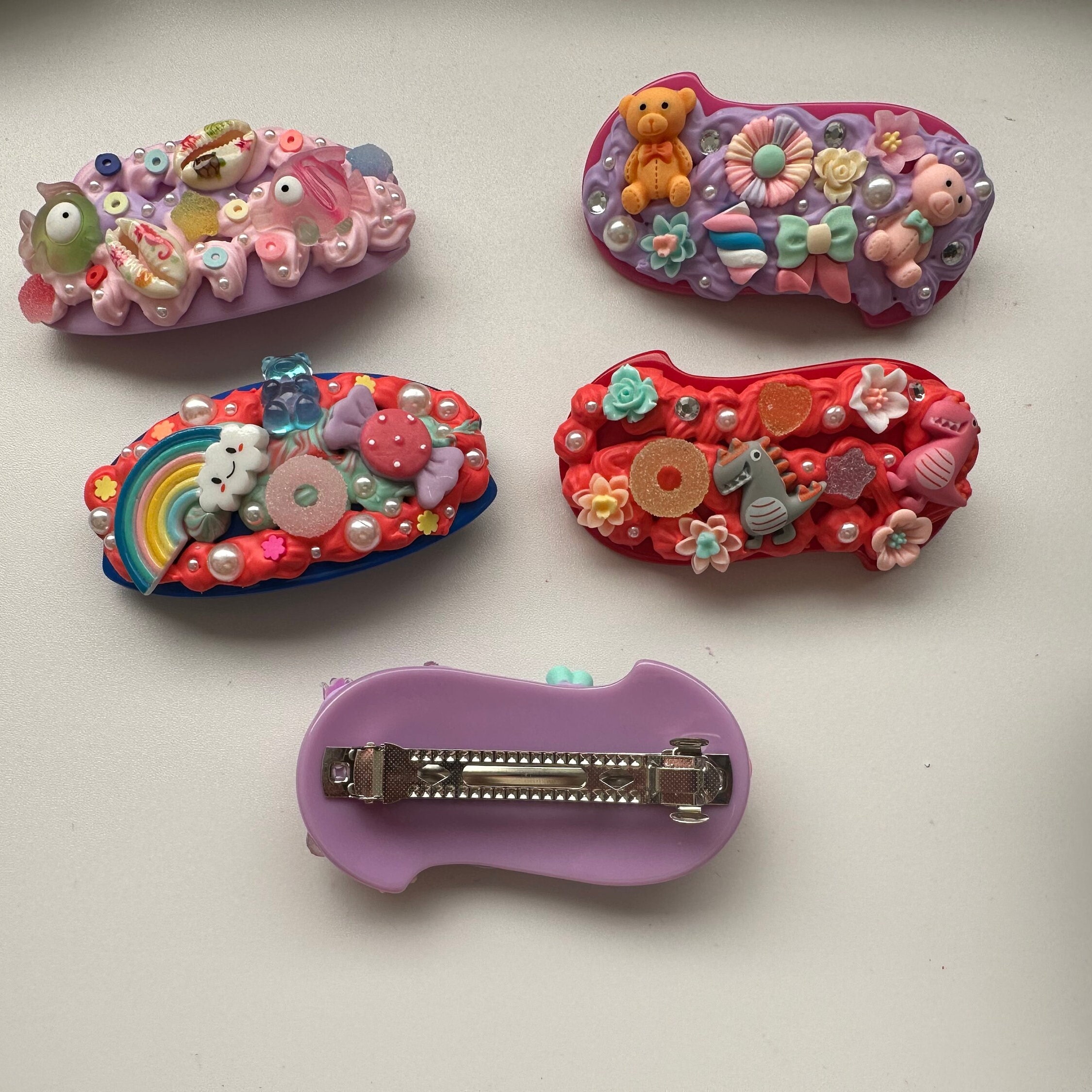 Teddy Bear Dino Characters Pearl Rhinestone Decoden Hair Clips French ...