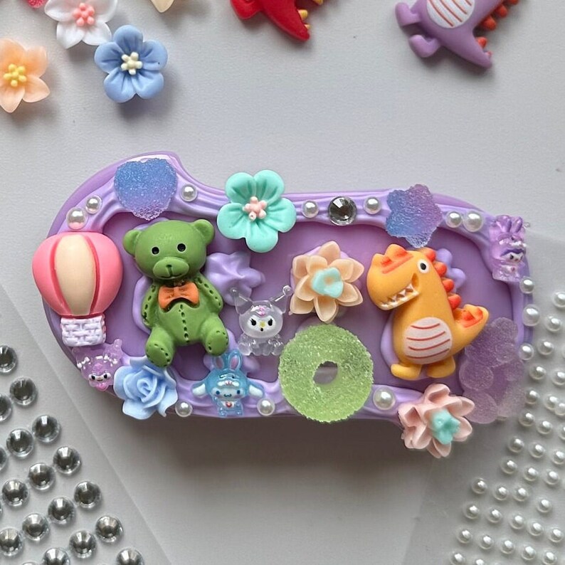 Teddy Bear Dino Characters Pearl Rhinestone Decoden Hair Clips French ...