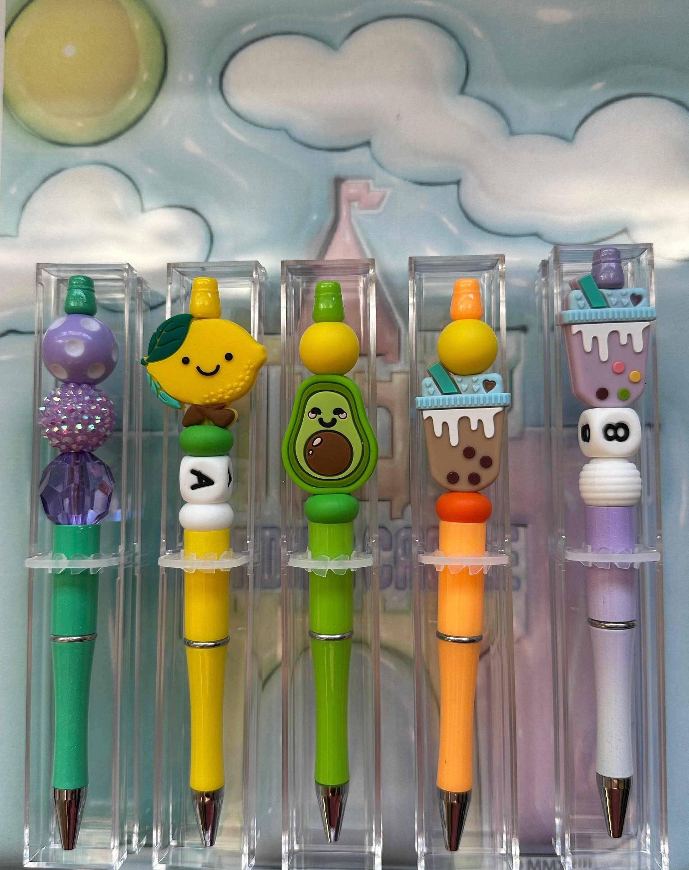 Boba Tea Bubble Tea Lemon Head Avocado Gum Ball Focal Beaded Pens for ...