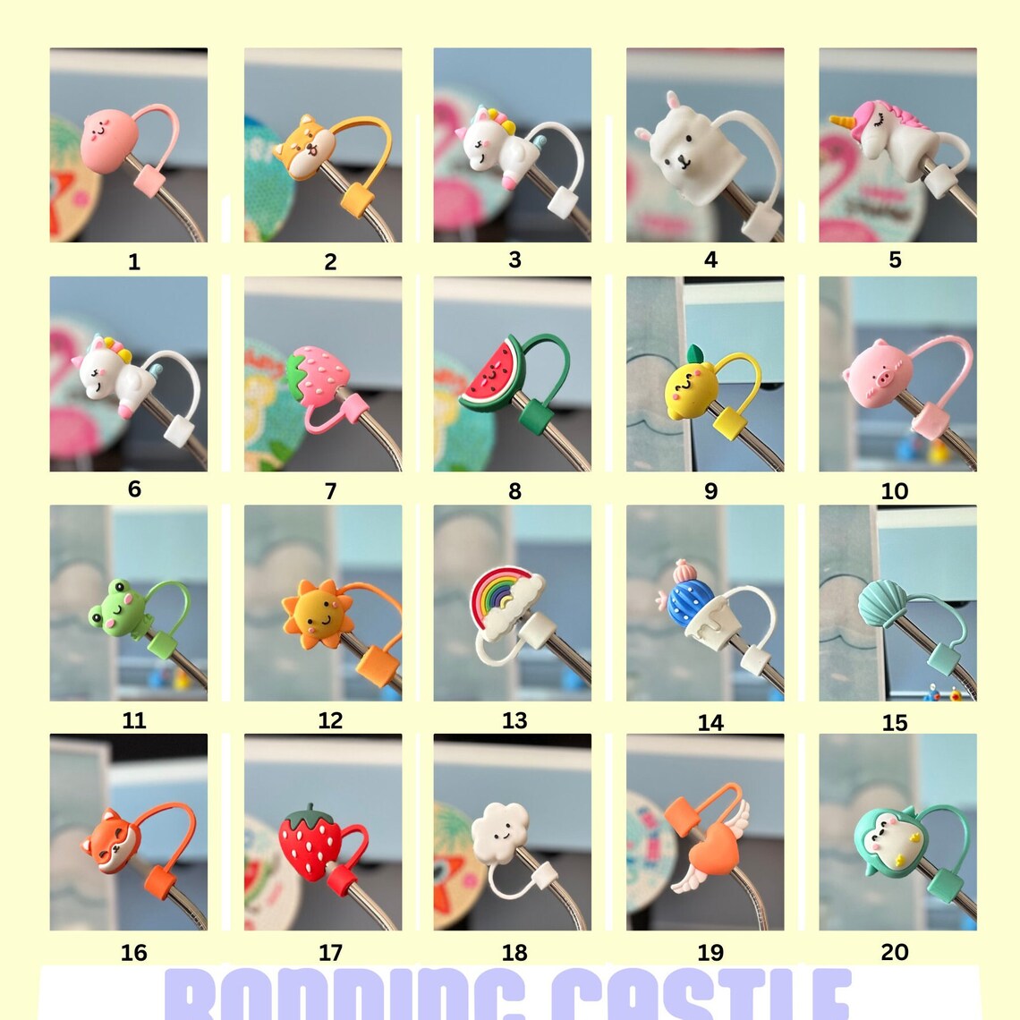 Straw Covers, Kawaii Straw Covers, Straw Toppers, Cover for Metal Glass ...