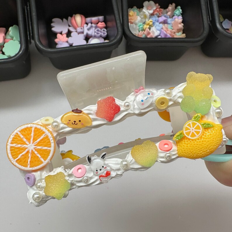 Kawaii Characters Candy Lemon Gummy Bear Decoden Hair Claws Hair Clips Whipped Cream Hair Claws ...