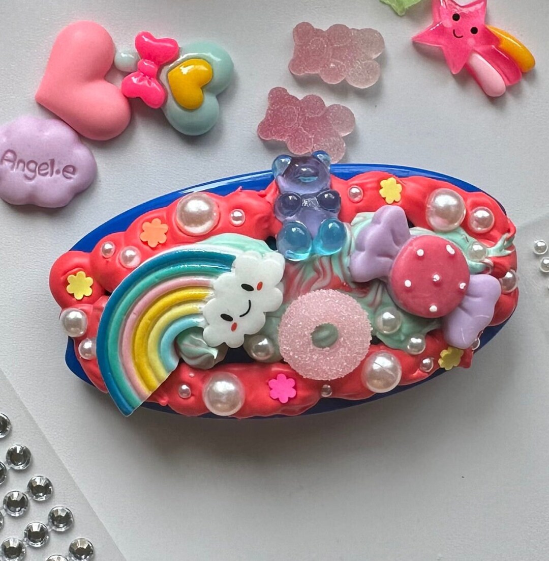 Rainbow Gummy Bear Candies Pearl Rhinestone Decoden Hair Clips French ...