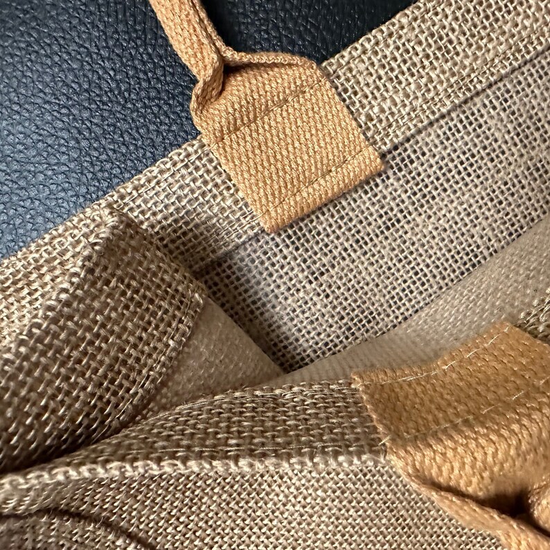 Jute Handbag Tote Bag Faux Leather Initial Patch Personalized Gift for ...