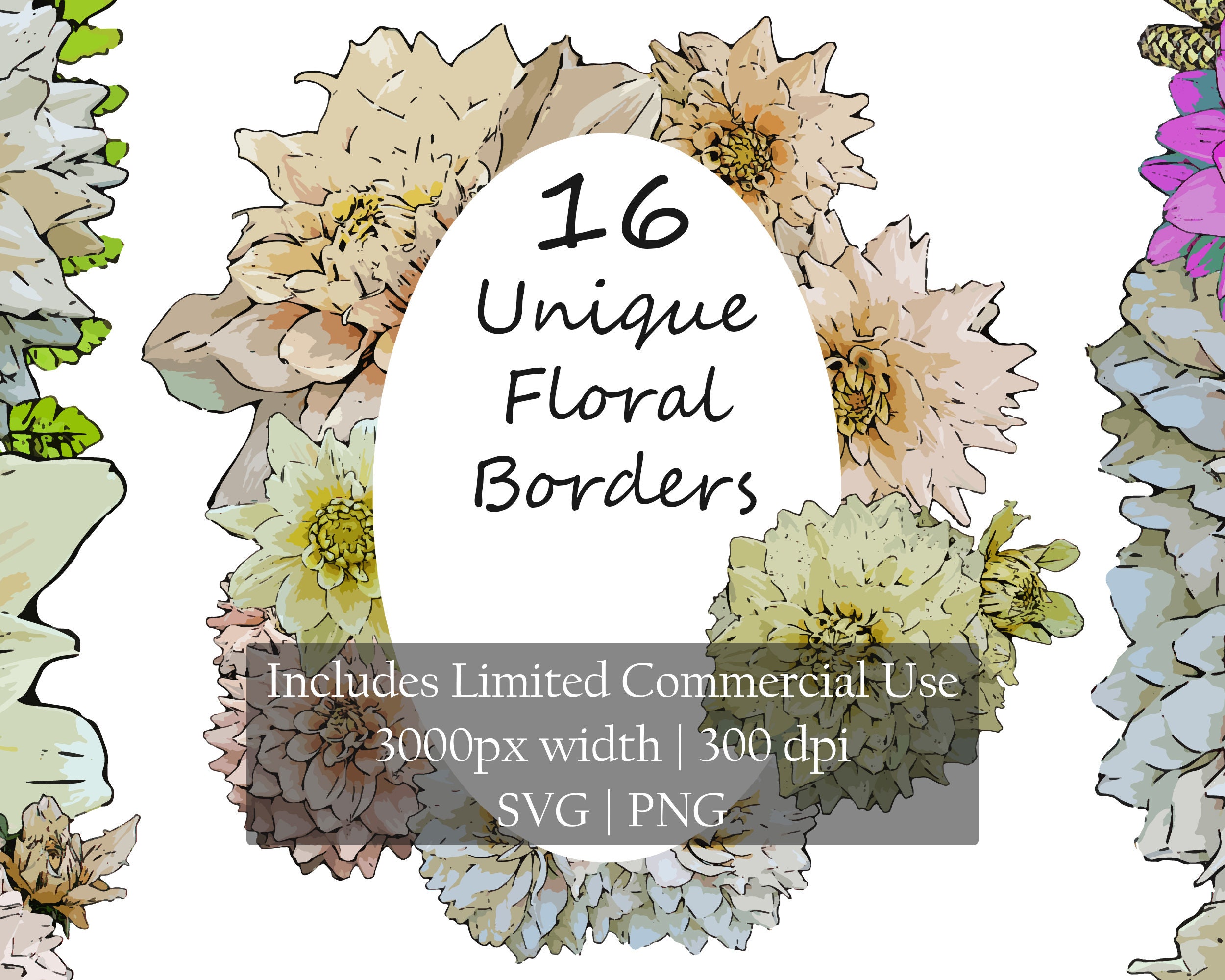 Dahlia Clipart Floral Outlines Png Svg |borders| Frame Clipart, Borders ...