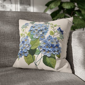 Printed Embroidery Hydrangea Pillow Cover Gifts for Grandmas, Square ...