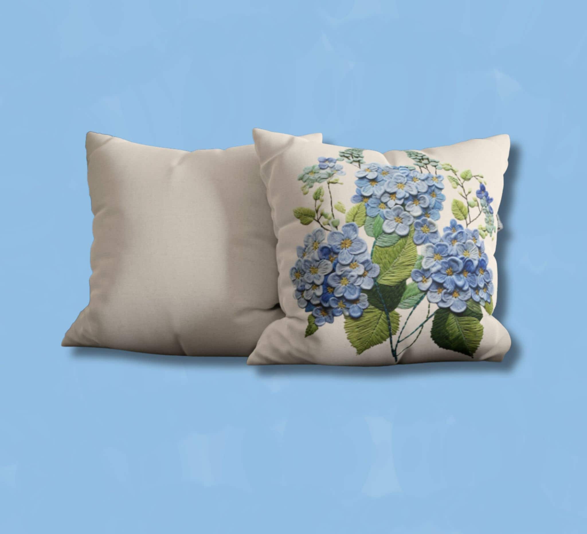 Printed Embroidery Hydrangea Pillow Cover Gifts for Grandmas, Square ...