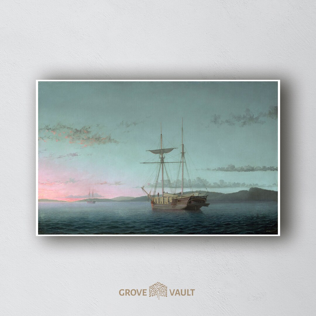 Printable Vintage Solitude Wall Art Turquoise Expressive Sunset Ship ...