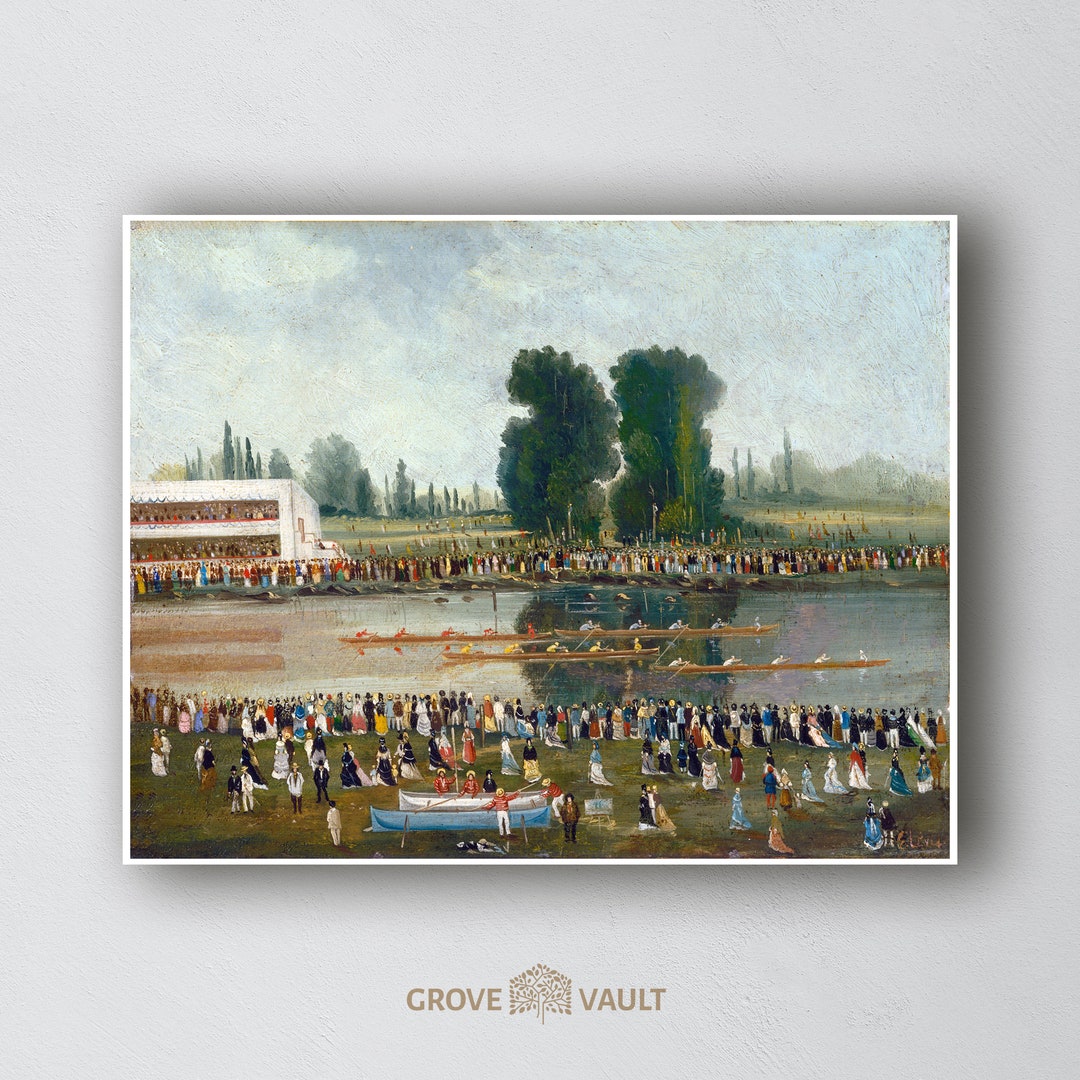 Rowing Race in the River Vintage Wall Art Digital Art Oil Painting ...