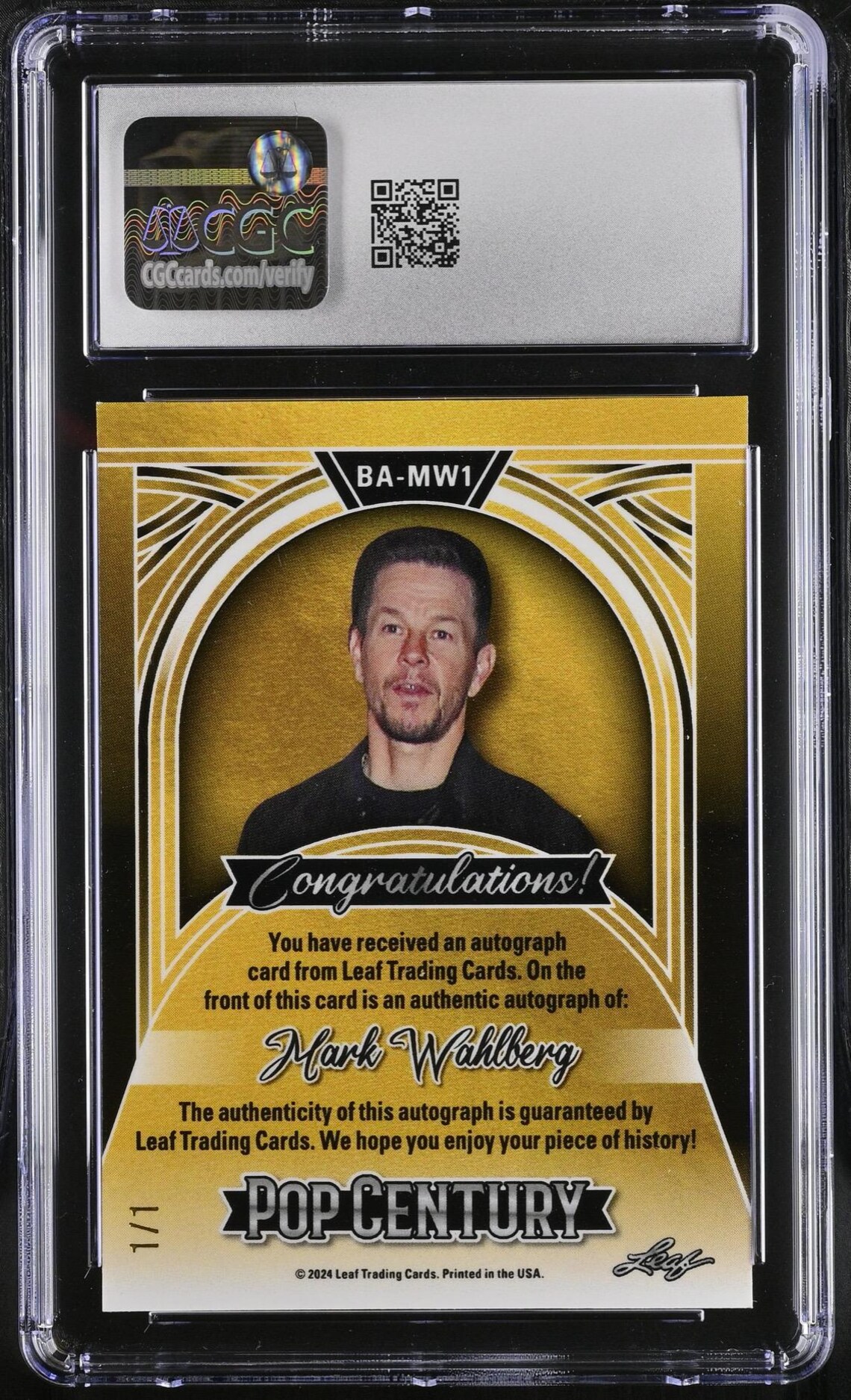 Mark Wahlberg 2024 Leaf Pop Century Gold Mojo Auto 1/1 CGC Graded 8.5 ...
