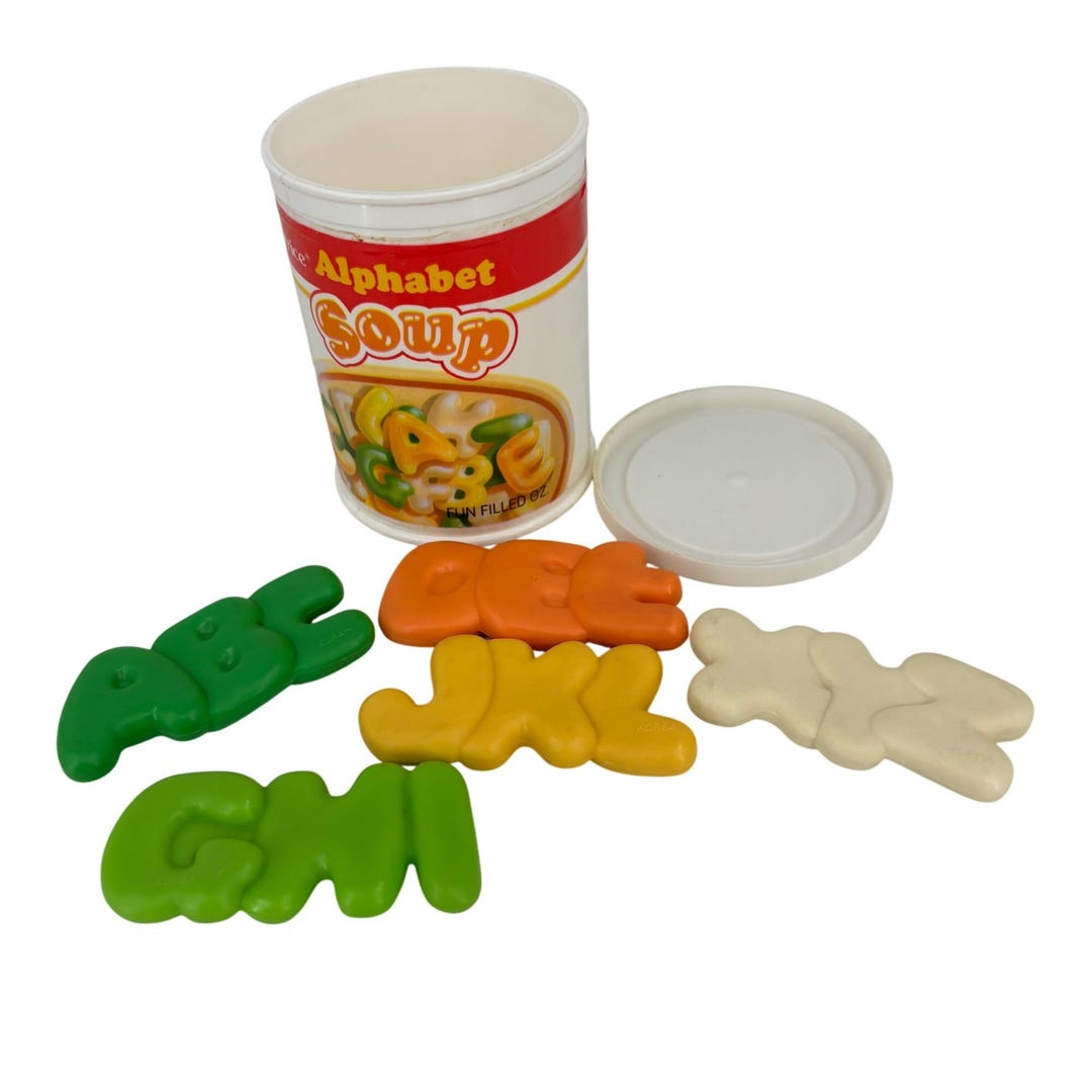 1987 Fisher Price Alphabet Soup Can Toy With Lid 7 Piece Pretend Play ...