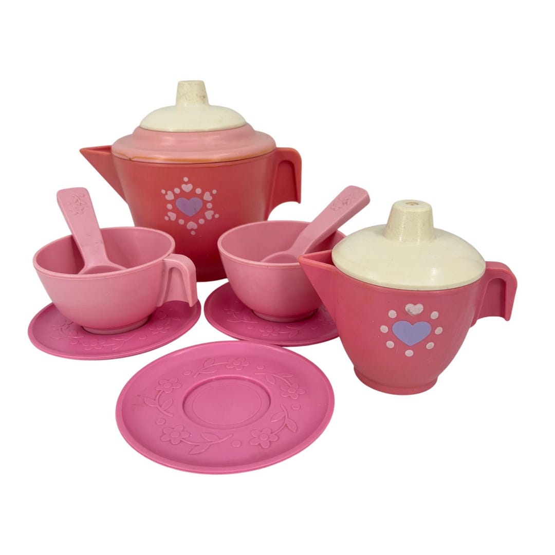 Vintage 1982 Fisher Price Tea Party Set Pink Teapot Creamer Cups ...
