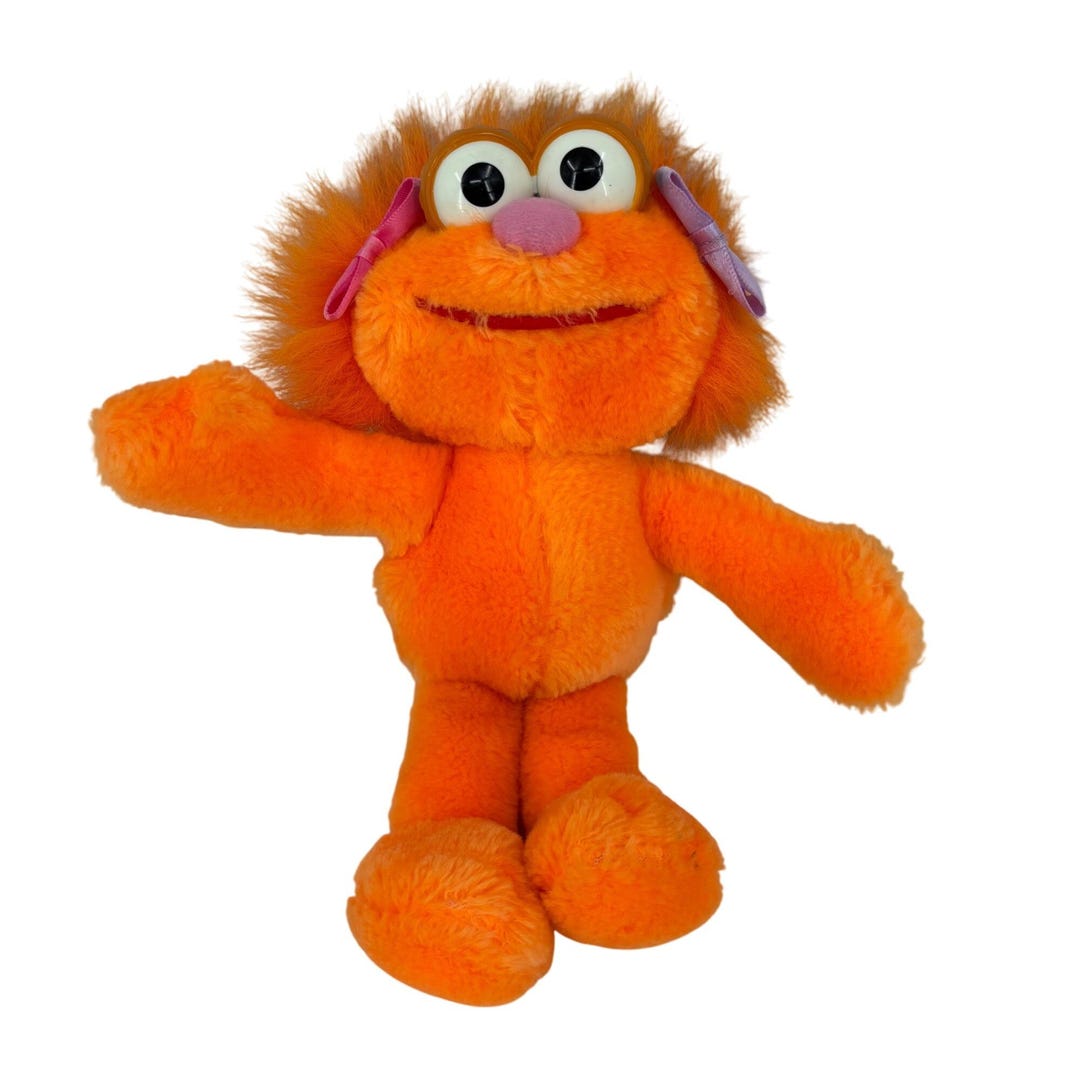 Sesame Street Zoe Plush 1995 Vintage Jim Henson Hasbro Playskool Orange ...