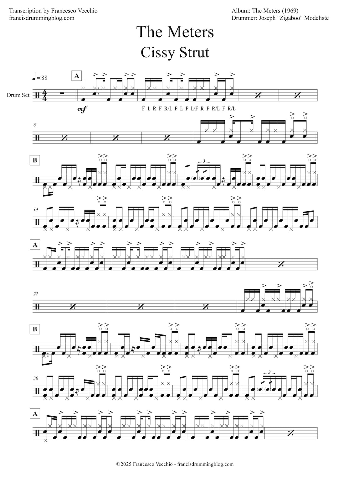 The Meters - Cissy Strut (drum Sheet Music) - Etsy