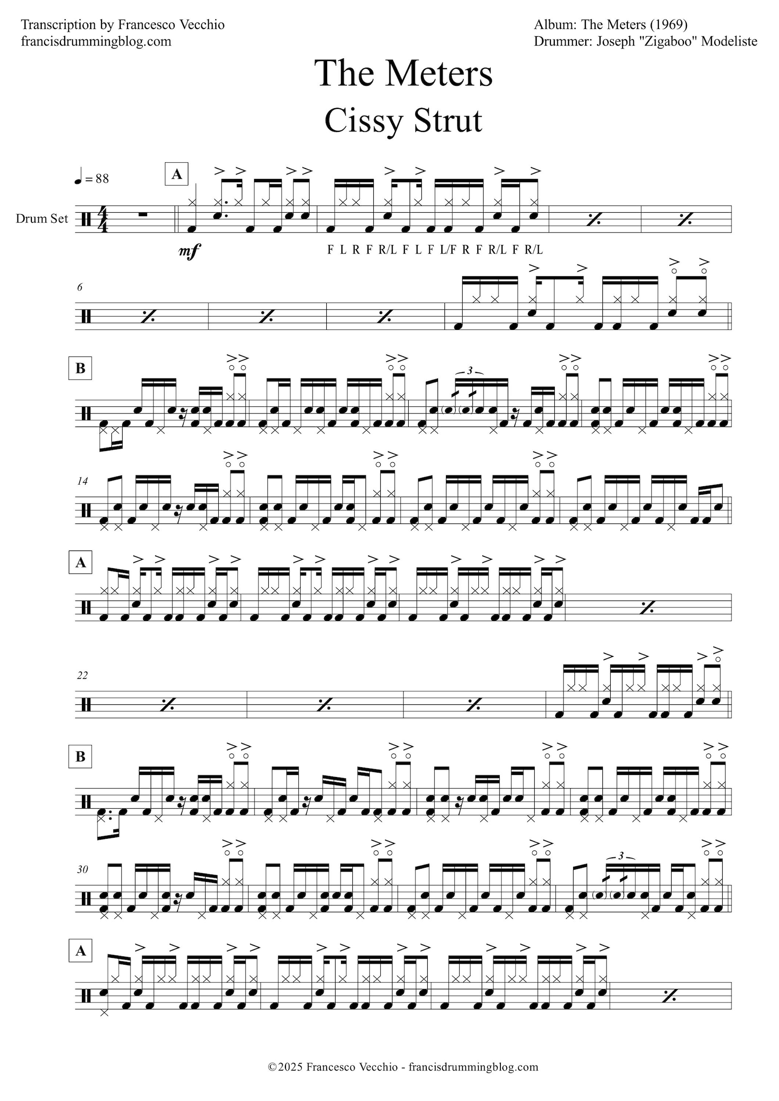 The Meters - Cissy Strut (drum Sheet Music) - Etsy