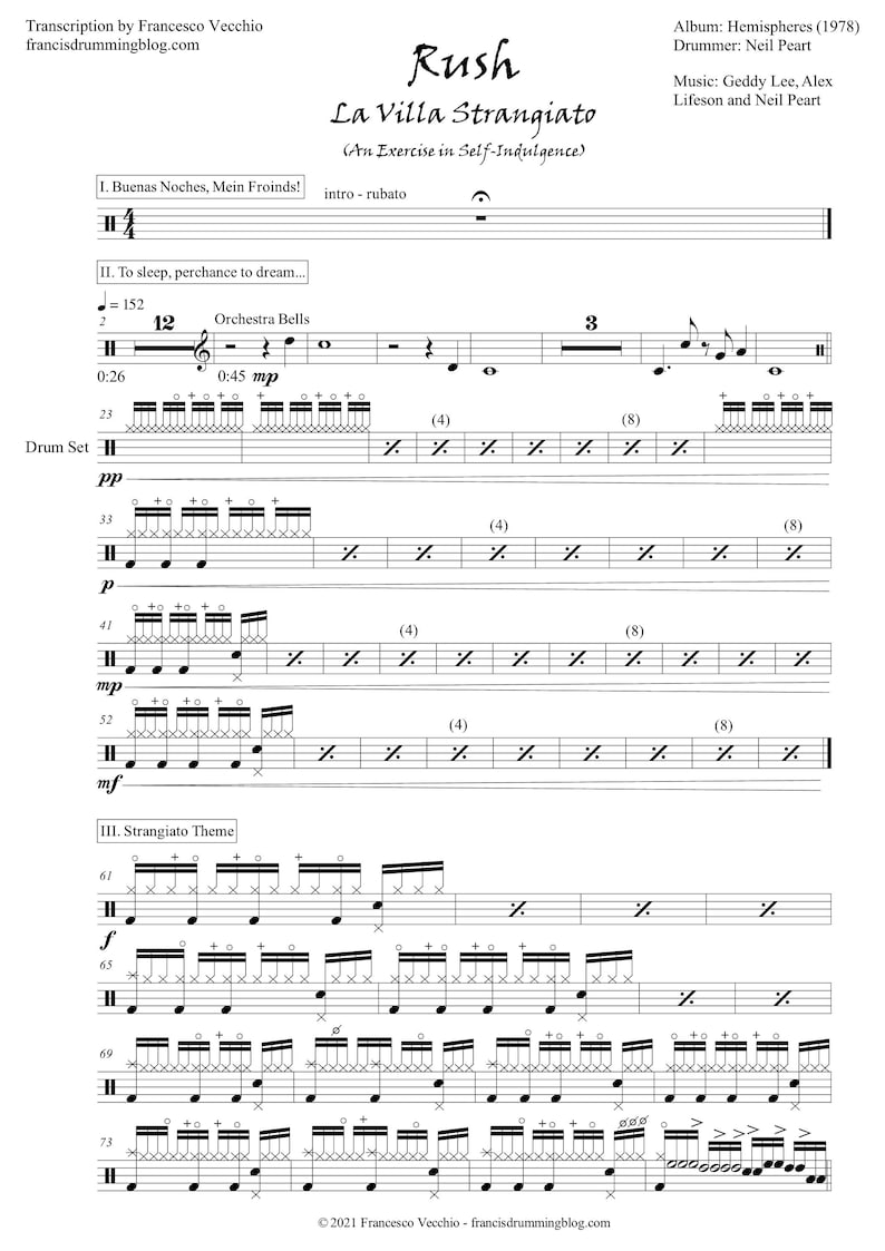 Rush - La Villa Strangiato (drum Sheet Music) - Etsy