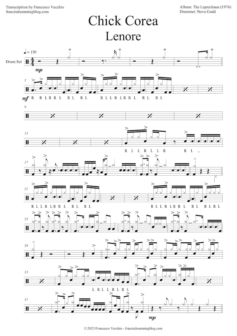 Chick Corea - Lenore (drum Sheet Music) - Etsy