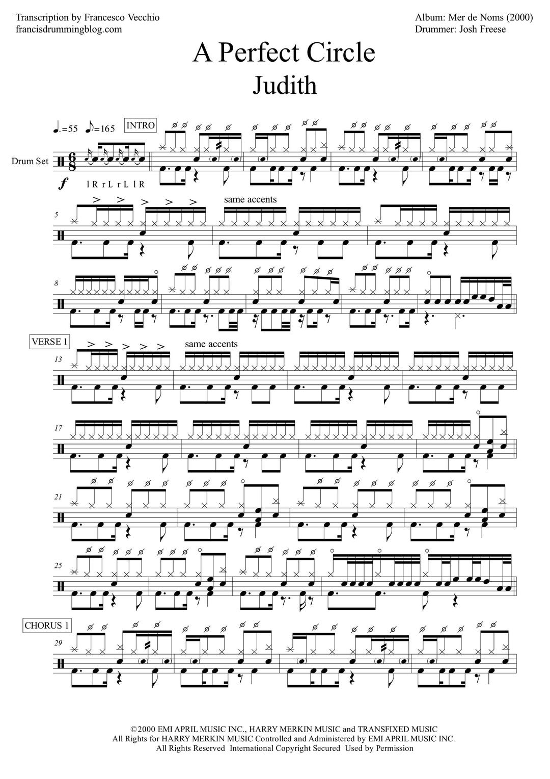 A Perfect Circle - Judith (drum Sheet Music) - Etsy