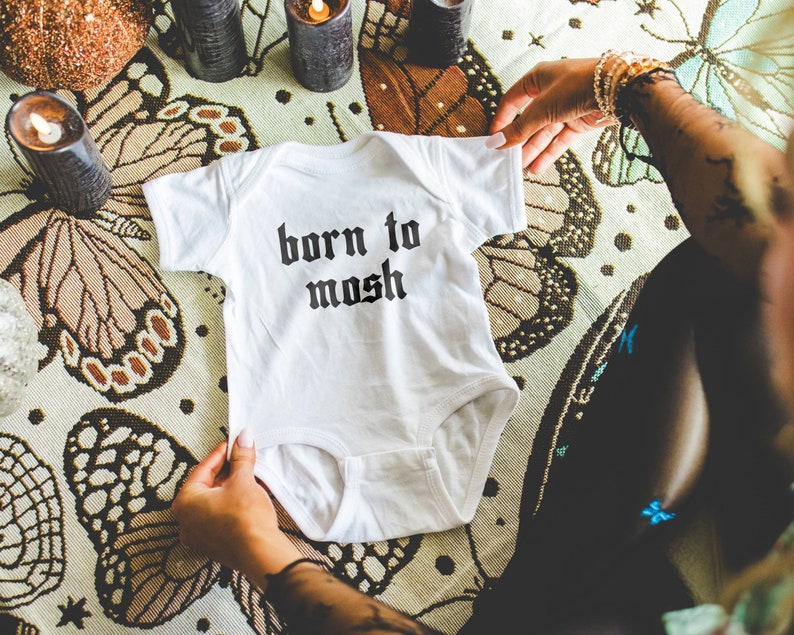 Born to Mosh Baby/toddler Shirt, Goth Baby Gift, Emo Baby Gift, Elder ...