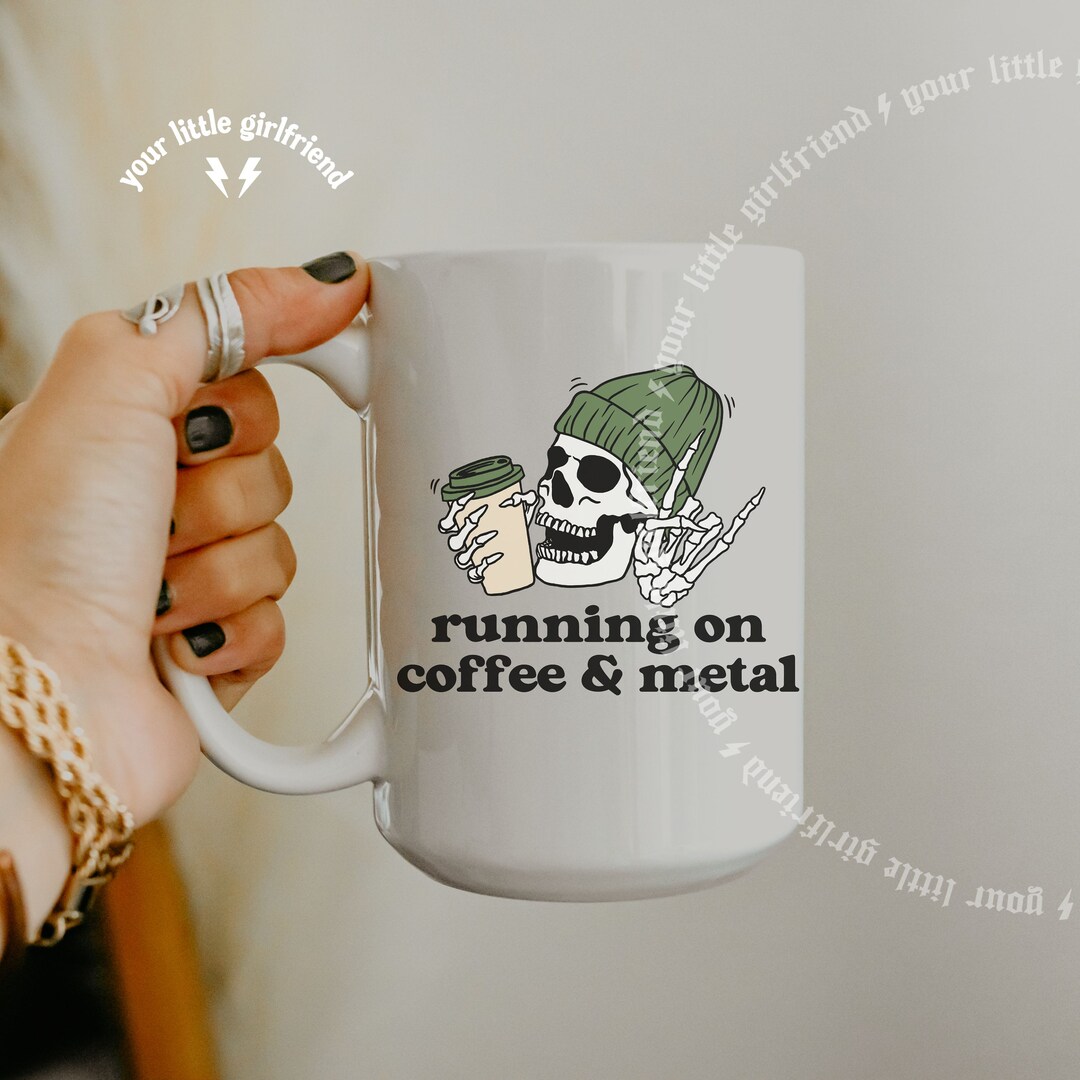 Running on Coffee and Metal Mug, Elder Emo Mug, Skull Mug, Gift for ...
