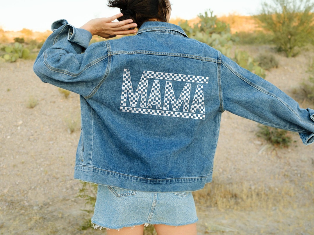 Checkered Mama Denim Jacket, Cool Mom Jacket, Printed Denim Jacket ...