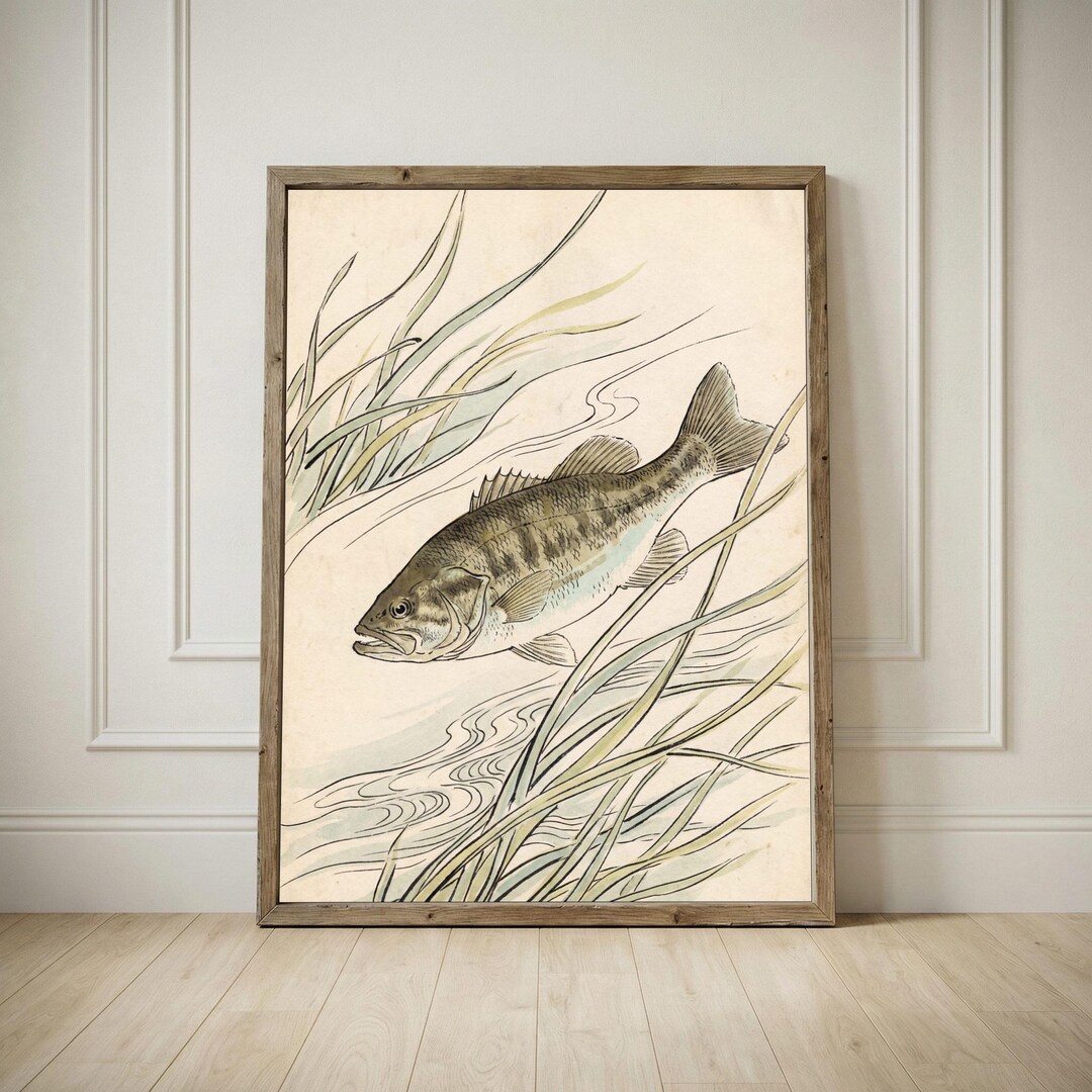 Vintage Largemouth Bass in Sea Grass Fishing Art | Angler Wall Art ...