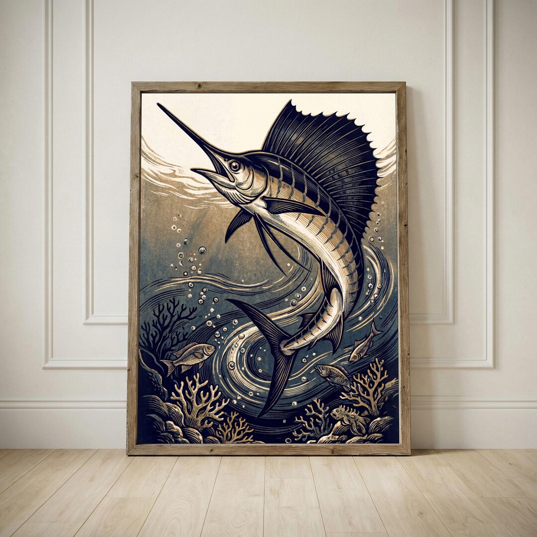 Sailfish – Underwater – Japanese Woodblock Vintage Fishing Print ...